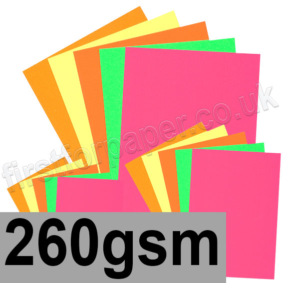 Fluorescent Card 255gsm - Yellow, Green, Pink, Orange - First for Paper