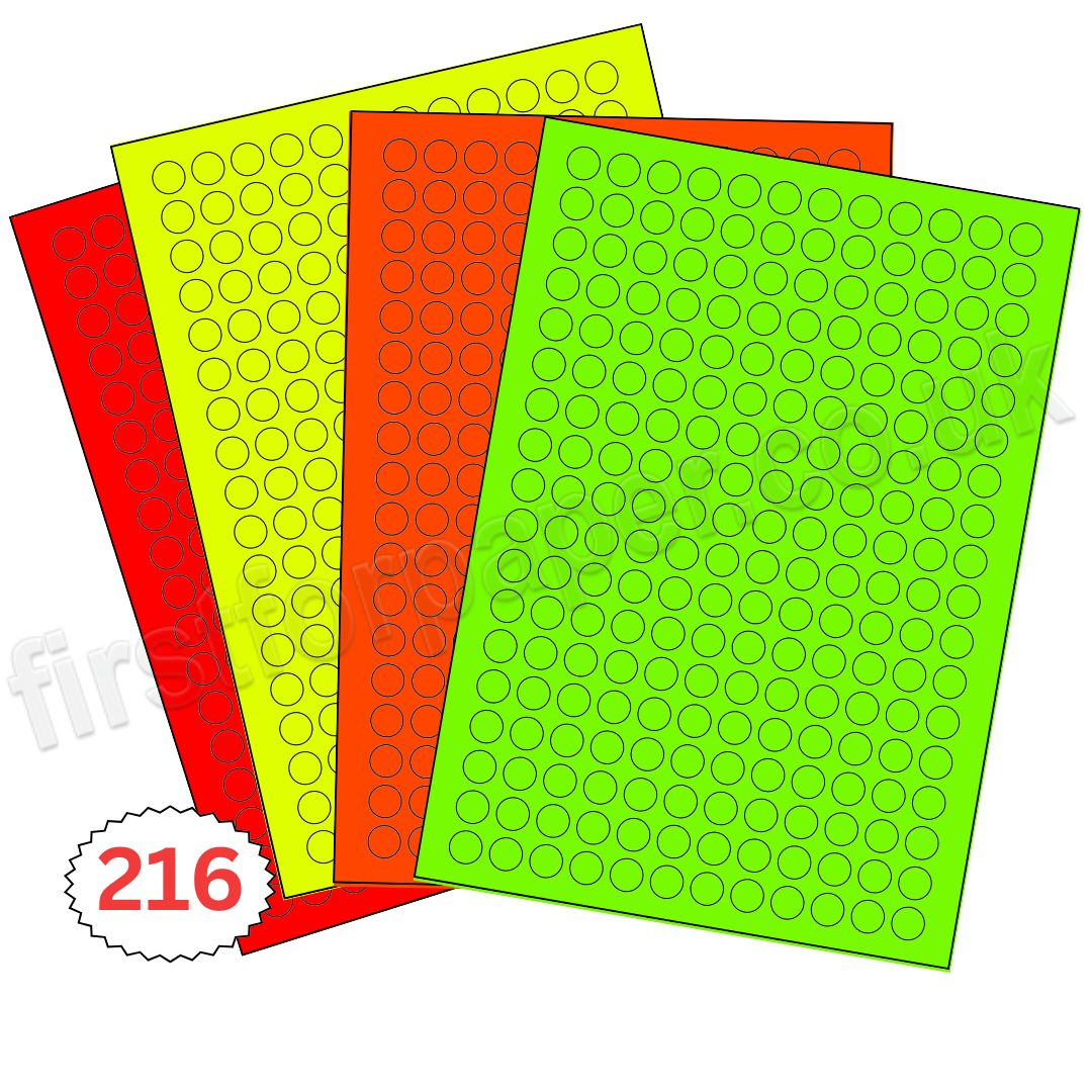 Euro, Fluorescent Colours, Permanent Self-Adhesive Labels, 13mm Dia ...