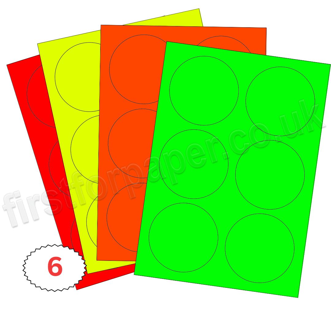 Euro, Fluorescent Colours, Permanent Self-Adhesive Labels, 76mm Dia ...