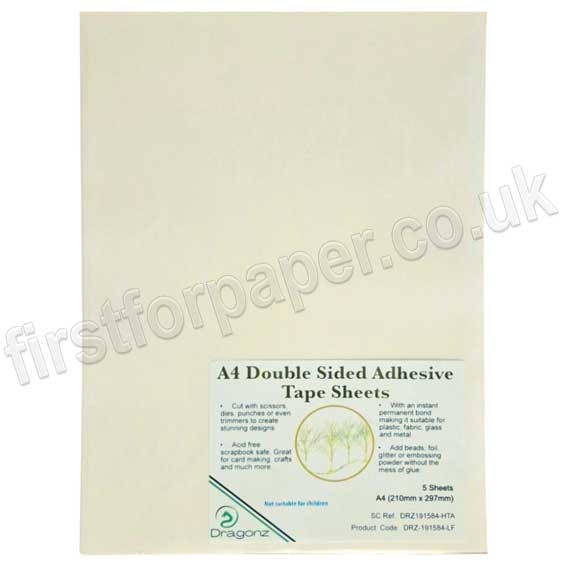 A4 Double Sided Adhesive Tape Sheets - Pack of 5 - First for Paper