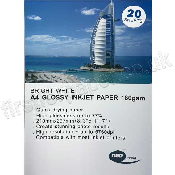 Glossy Inkjet Paper, 180gsm, A4 - 20 sheets - First for Paper