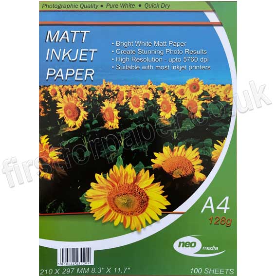 Matt Photo Inkjet Paper, 128gsm, A4 - 100 sheets - First for Paper