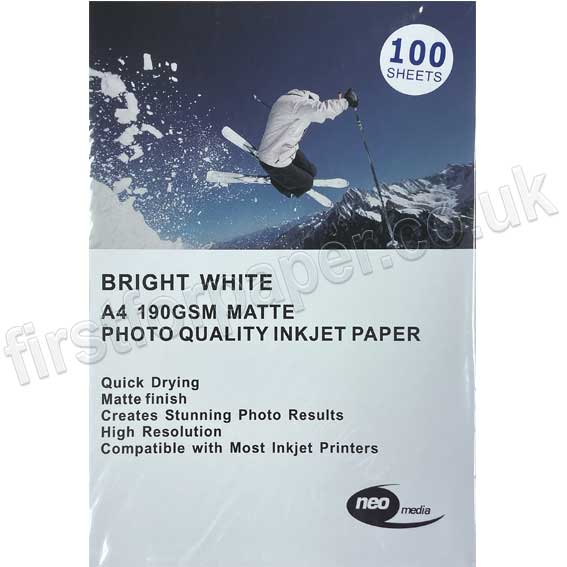 Matt Photo Inkjet Paper, 190gsm, A4 - 100 sheets - First for Paper