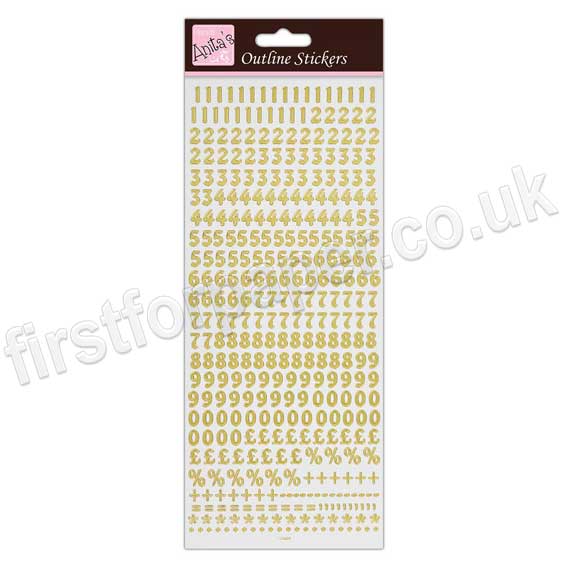 Anita's Peel Off Outline Stickers, Small Numbers - Gold on white ...