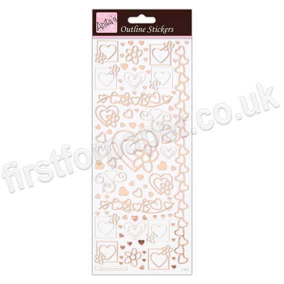 Anita's Peel Off Outline Stickers, Hearts - Rose Gold on White - First ...