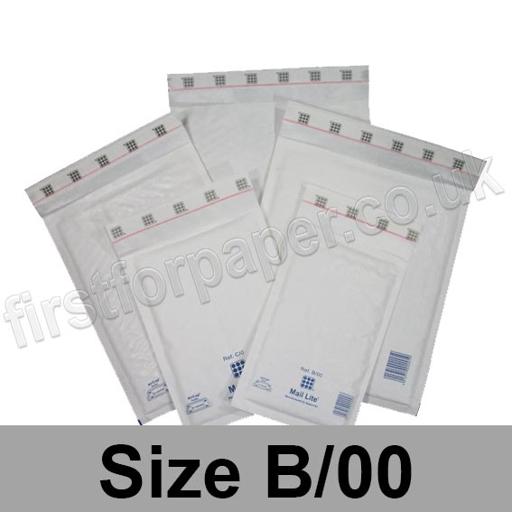 Mail Lite, White Bubble Lined Padded Bags, Size B/00 - Box of 100 ...