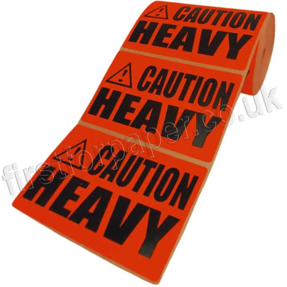 Caution Heavy, Red Labels, 101.6 x 63.5mm - Roll of 500 - First for Paper