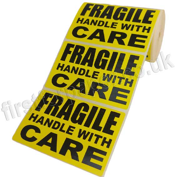 Fragile Handle With Care, Yellow Labels, 101.6 x 63.5mm - Roll of 500 ...