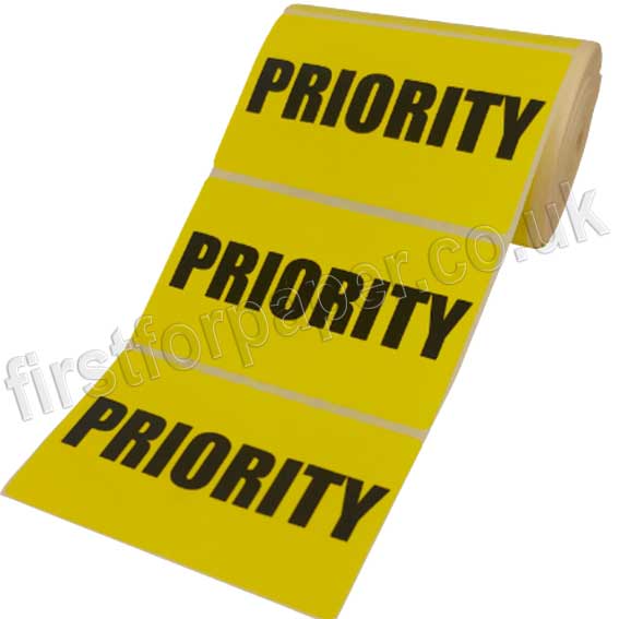 Priority, Yellow Labels, 101.6 x 63.5mm - Roll of 500 - First for Paper