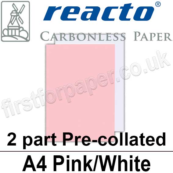 Reacto Carbonless NCR, 2 part pre-collated, A4, Pink/White - 250 Sets ...