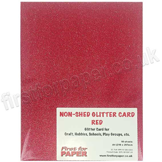 A4 Non-Shed Glitter Card, Red - 10 Sheets - First for Paper