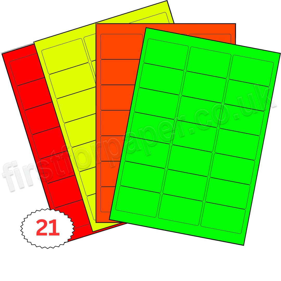 Euro, Fluorescent Colours, Permanent Self-Adhesive labels, 64 x 38mm ...