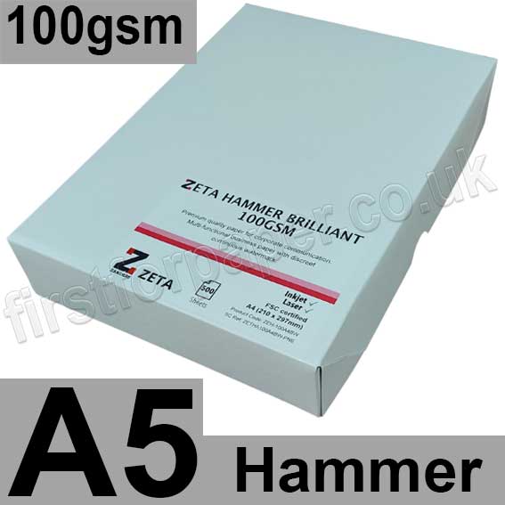 Zeta Hammer Textured Paper, 100gsm, A5, Brilliant White - First for Paper